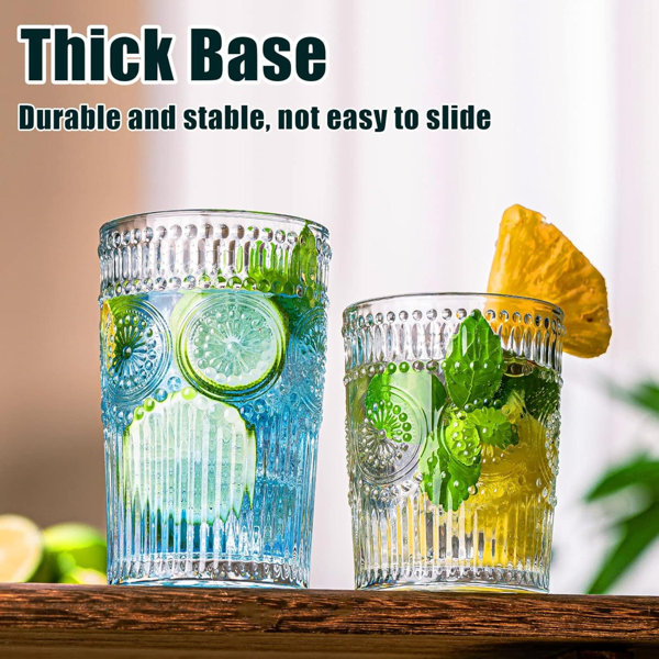 Mercer41 Vintage Drinking Glasses Set Of 12, Textured Clear Striped Glass Cups-6 Highball ...